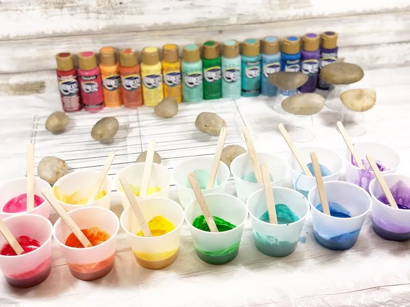 Paint Pour Rainbow Rocks in 15 Minutes