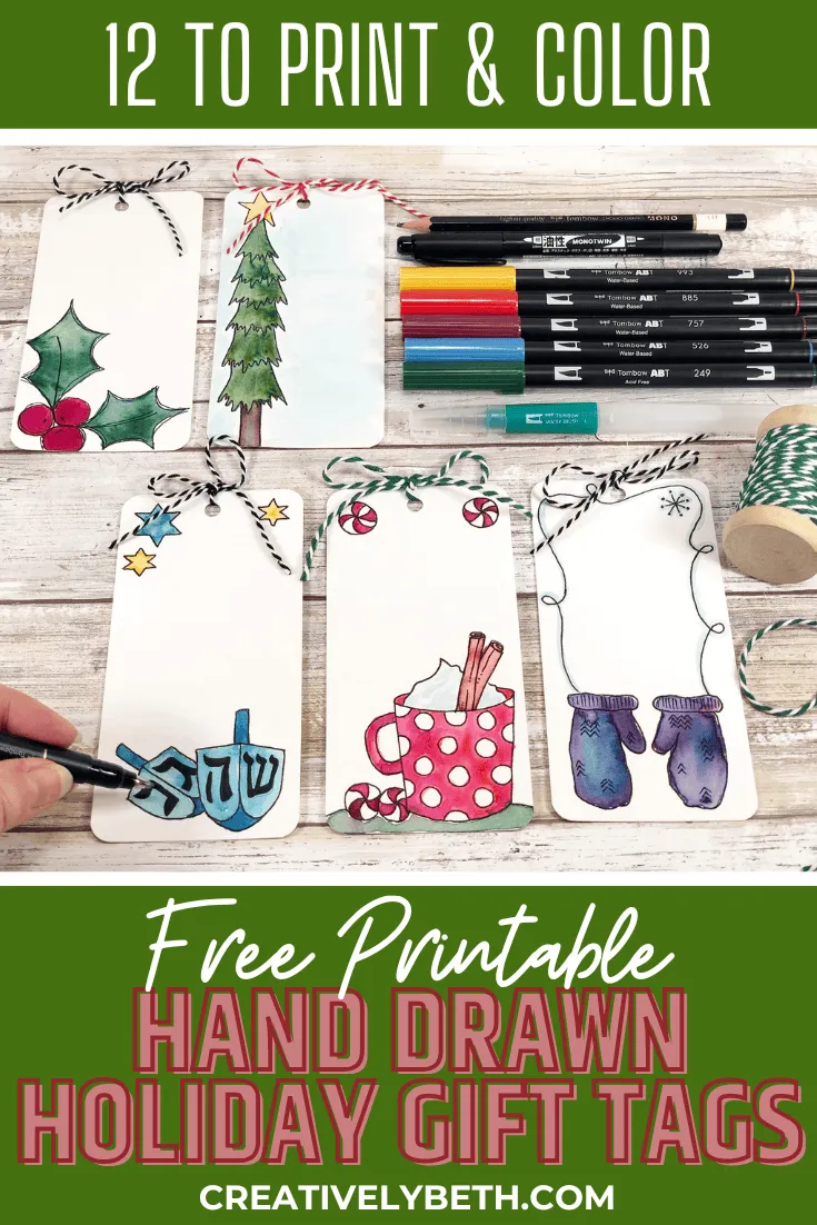 Twelve FREE Printable Holiday Tags to Watercolor