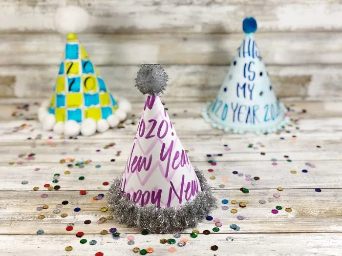 Hand-Lettered Party Hats for New Year's Eve