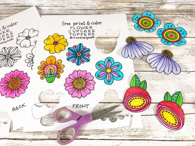 Doodle Flower Cupcake Toppers with a FREE Printable