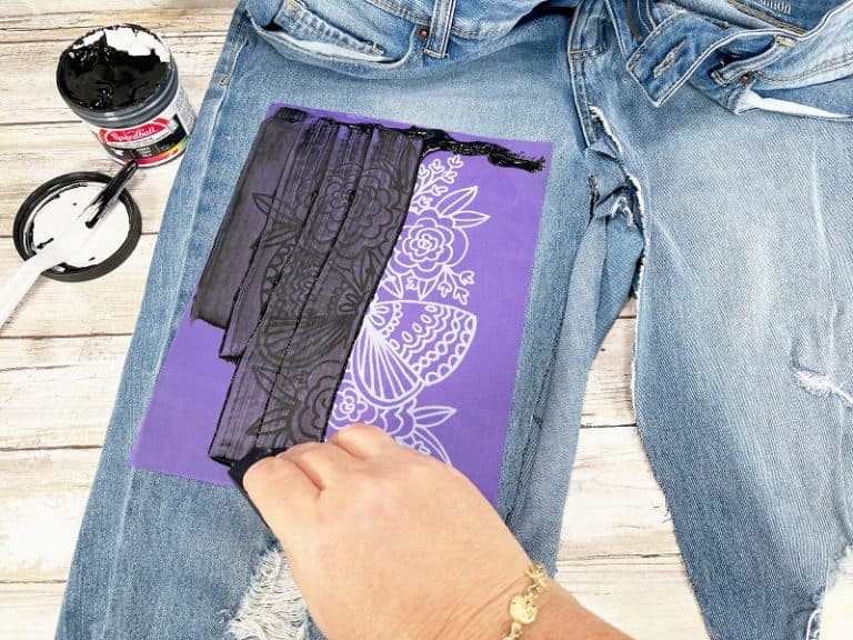 DIY Stenciled Jeans with Free Floral Printable