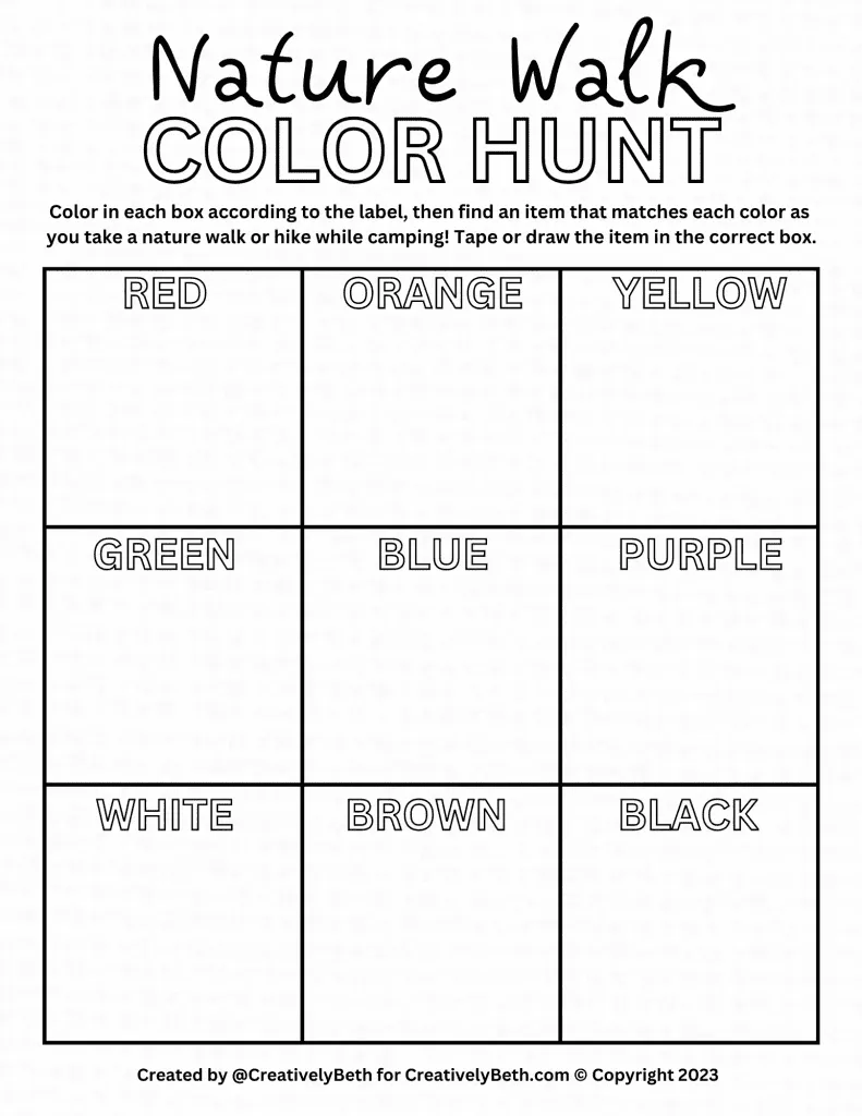 Free Camping Scavenger Hunt Printable
