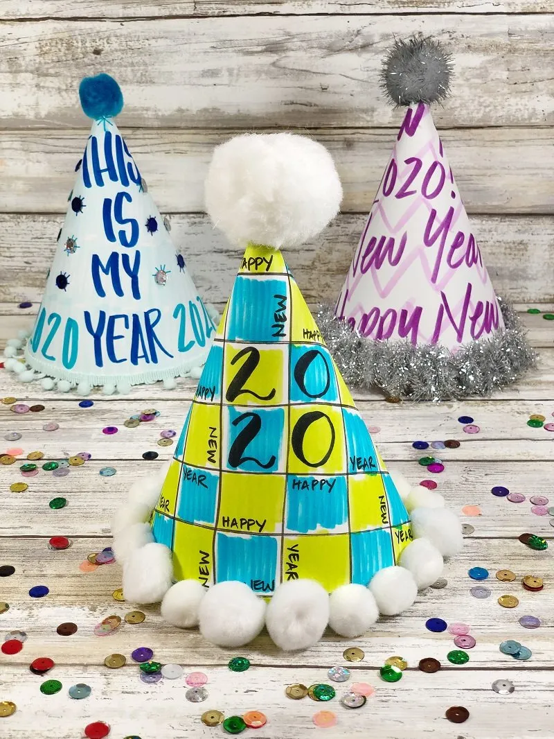 Hand-Lettered Party Hats for New Year's Eve