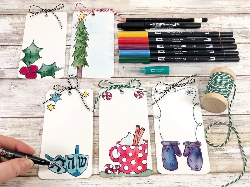 Twelve FREE Printable Holiday Tags to Watercolor