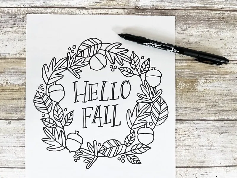 Foiled Hello Fall Wreath Hand-Drawn Free Printable