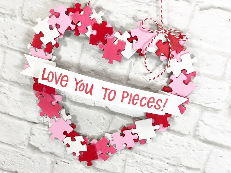 Puzzle Piece Heart Wreath for Valentine's Day