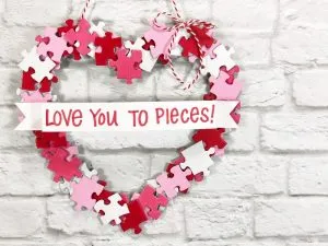 Puzzle Piece Heart Wreath for Valentine's Day