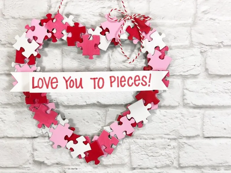 Puzzle Piece Heart Wreath for Valentine's Day