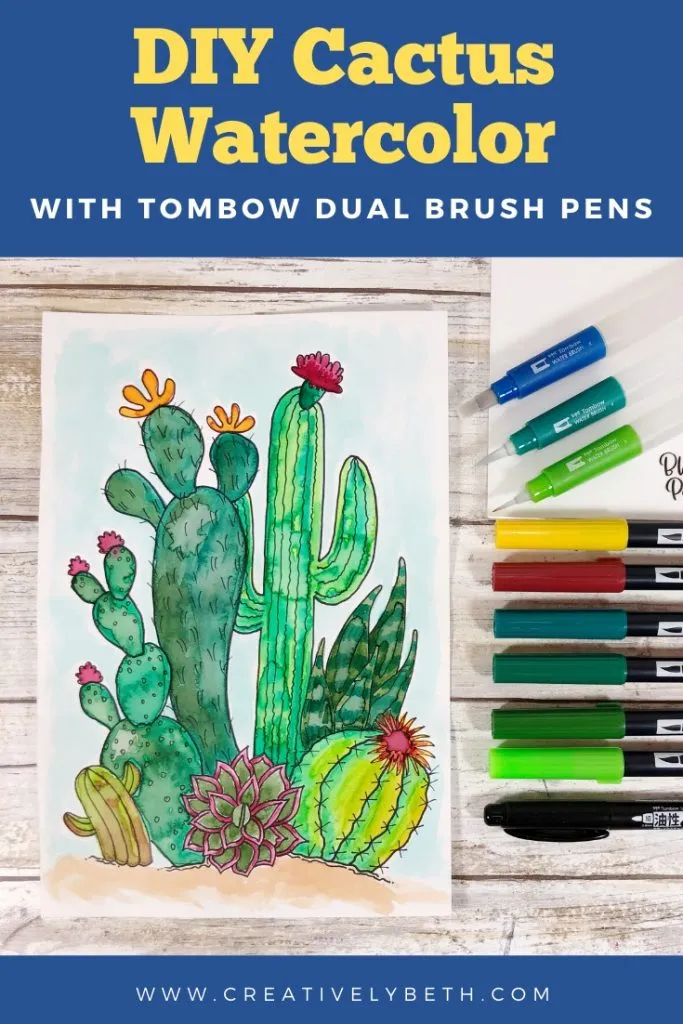 How to Watercolor a FREE Cactus Printable with Tombow Dual Brush Pens