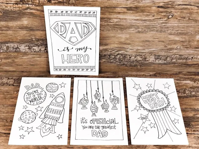 Four FREE Father's Day Cards to Print and Color