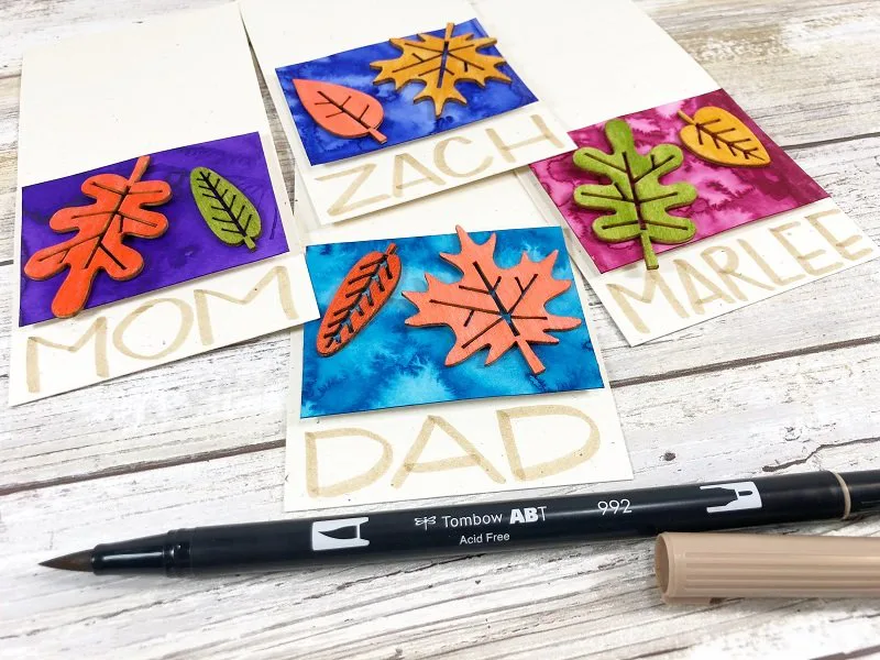 Hand-Lettered Thanksgiving Place Cards in Fun Fall Colors