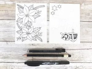 Four Hand-Drawn Holiday Cards to Print and Color