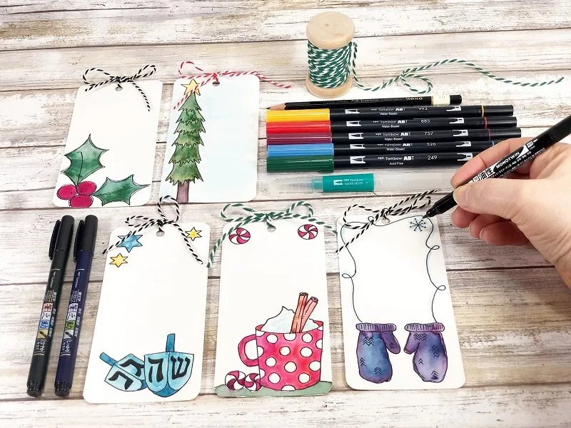 Four Hand-Drawn Holiday Cards to Print and Color