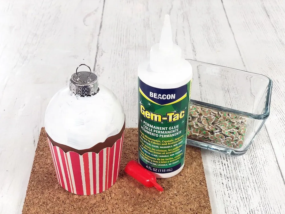 DIY Sprinkle Cupcake Ornament with Gem-Tac