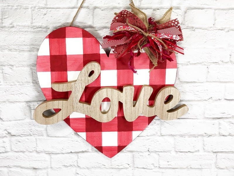 Dollar Tree Buffalo Plaid Heart Sign
