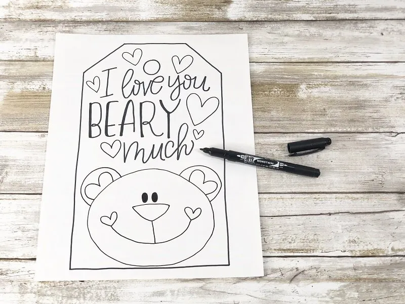 Free Valentine Bear Tag to Print and Color