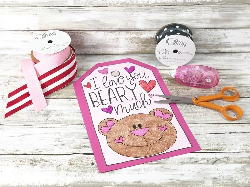 Free Valentine Bear Tag to Print and Color