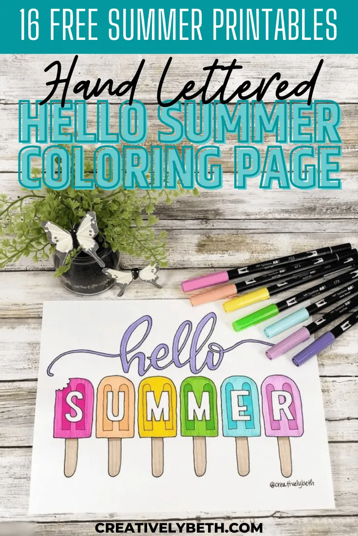 Hello Summer FREE Printable and Coloring Page