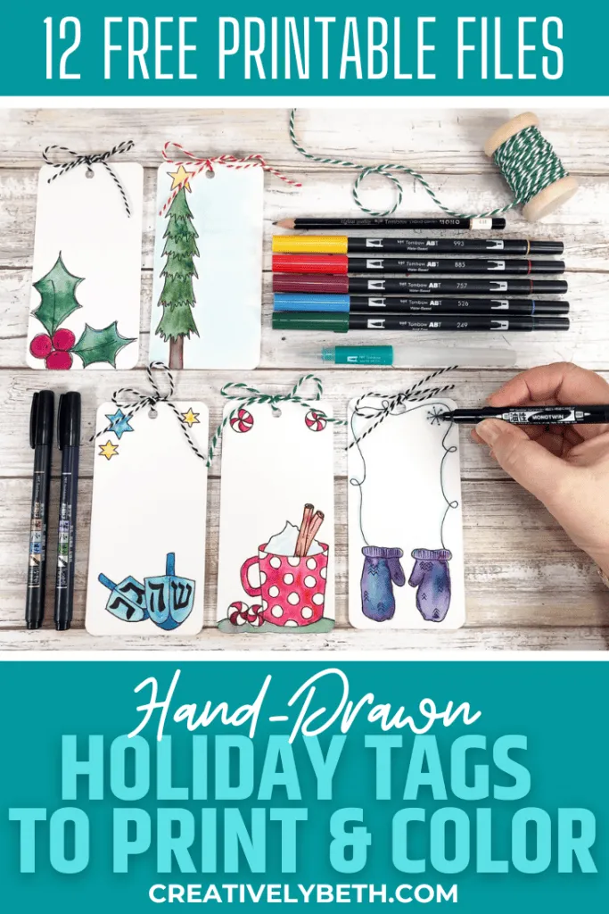 Twelve FREE Printable Holiday Tags to Watercolor