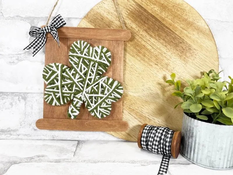 Dollar Tree Yarn Wrapped Shamrock Craft Stick Sign