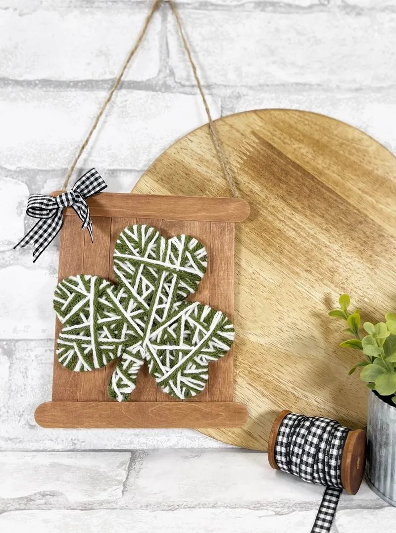 Dollar Tree Yarn Wrapped Shamrock Craft Stick Sign